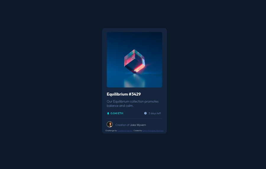 Frontend Mentor Nft Preview Card Html And Css Coding Challenge Solution