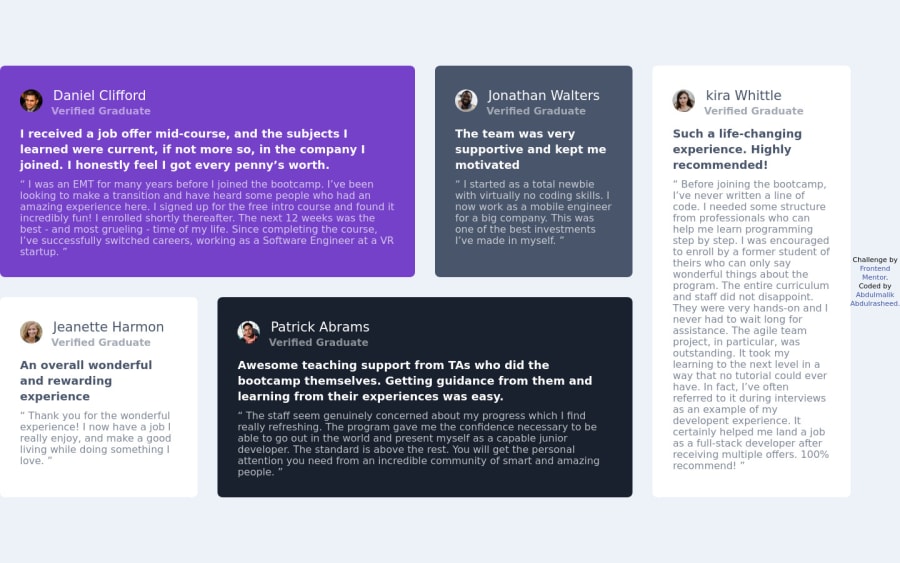 Frontend Mentor Testimonial Grid Section Using Css Grid Coding