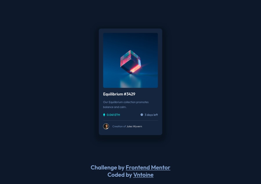 Frontend Mentor Mobile First Page Nft Preview Card Pure Css Pseudo