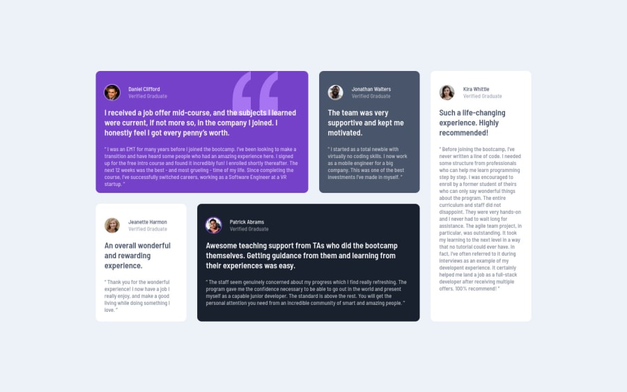Frontend Mentor Testimonials Grid Section With Html And Css Grid
