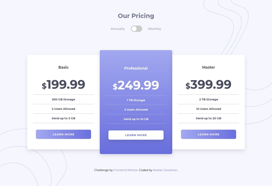 Frontend Mentor Responsive Toggle Pricing Table Using Html Css And Javascript Coding Challenge