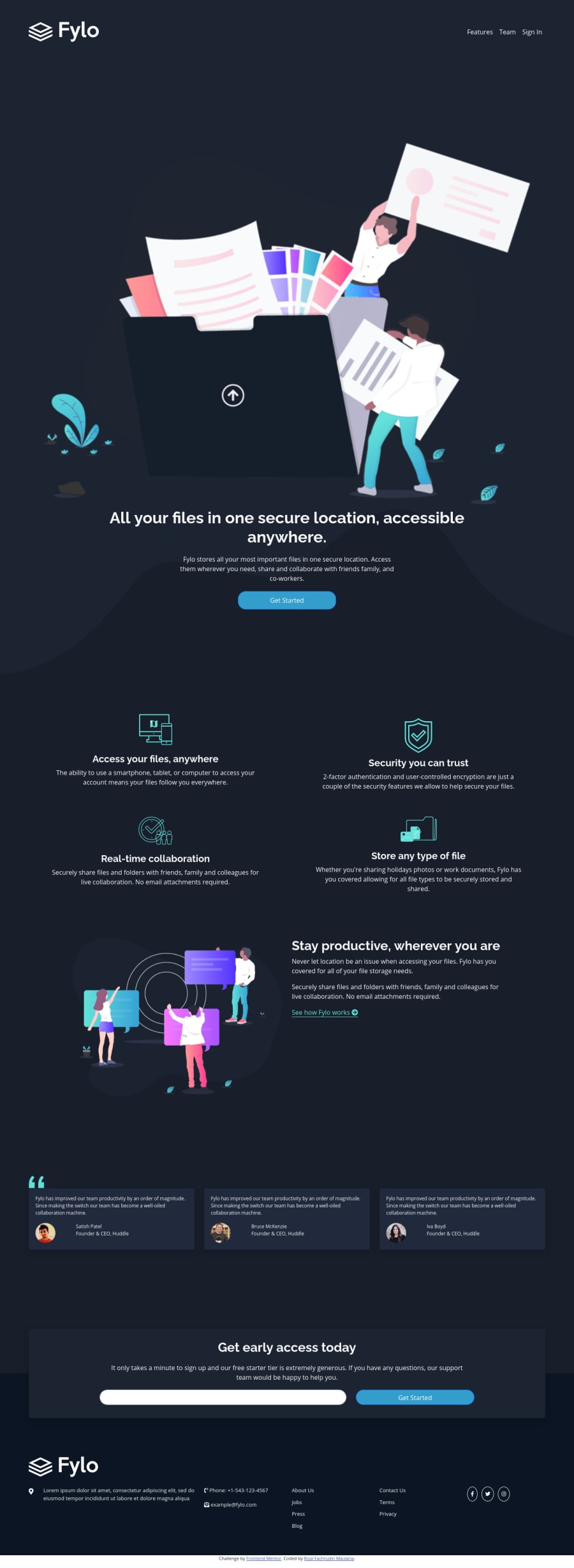 Frontend Mentor Fylo Landing Page With Dark Theme And Features Grid