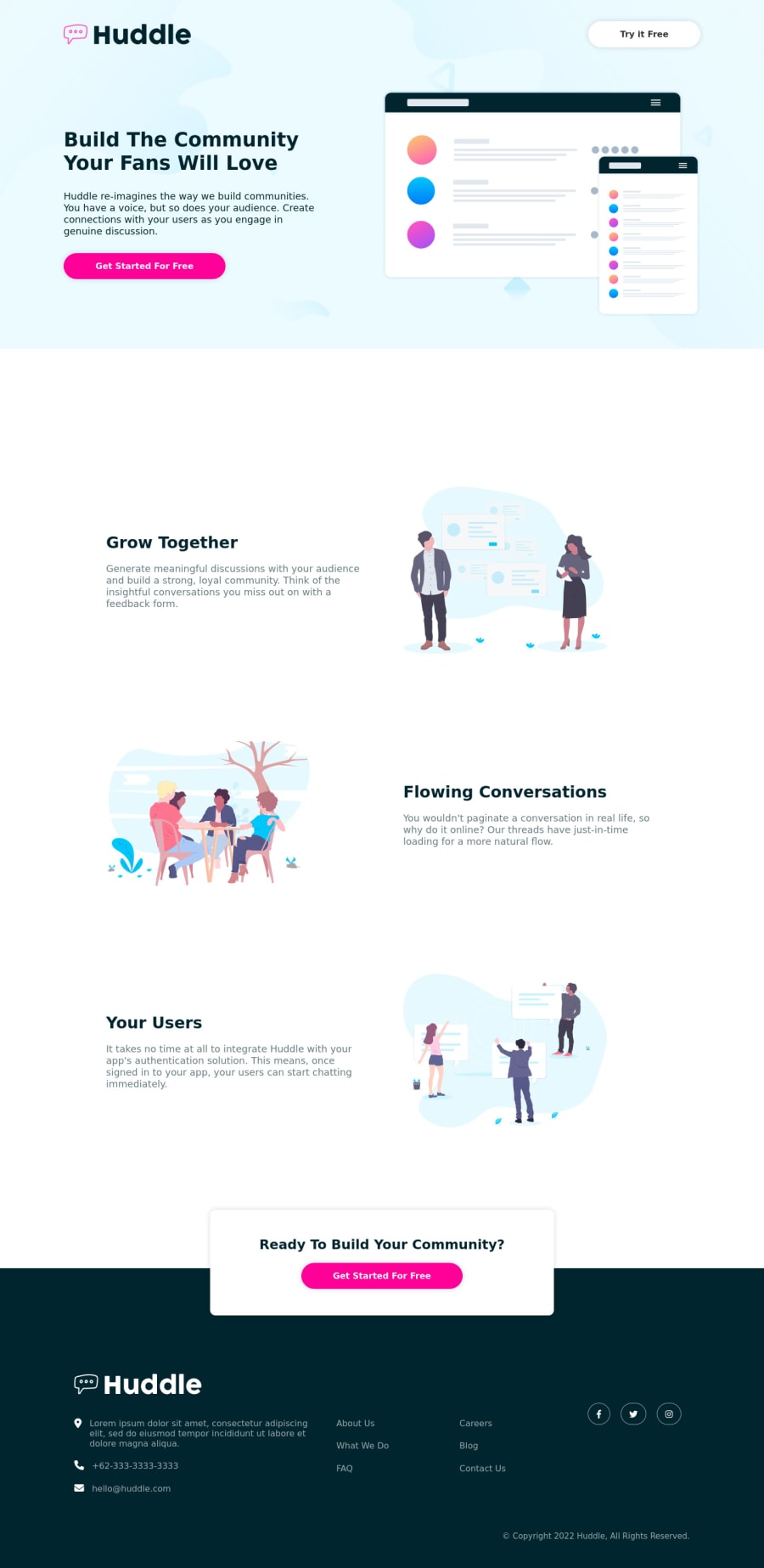 Frontend Mentor Responsive Landing Page Huddle Using Html Css And Reactjs Coding Challenge