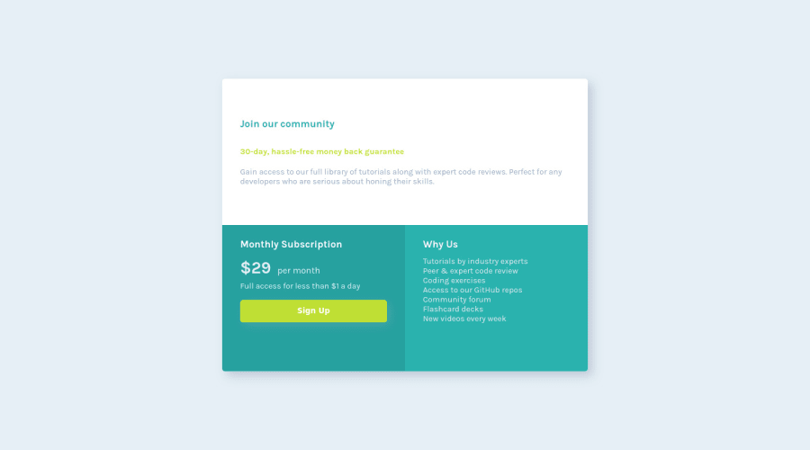 Frontend Mentor Single Price Grid Component Using Css Flexbox Coding Challenge Solution