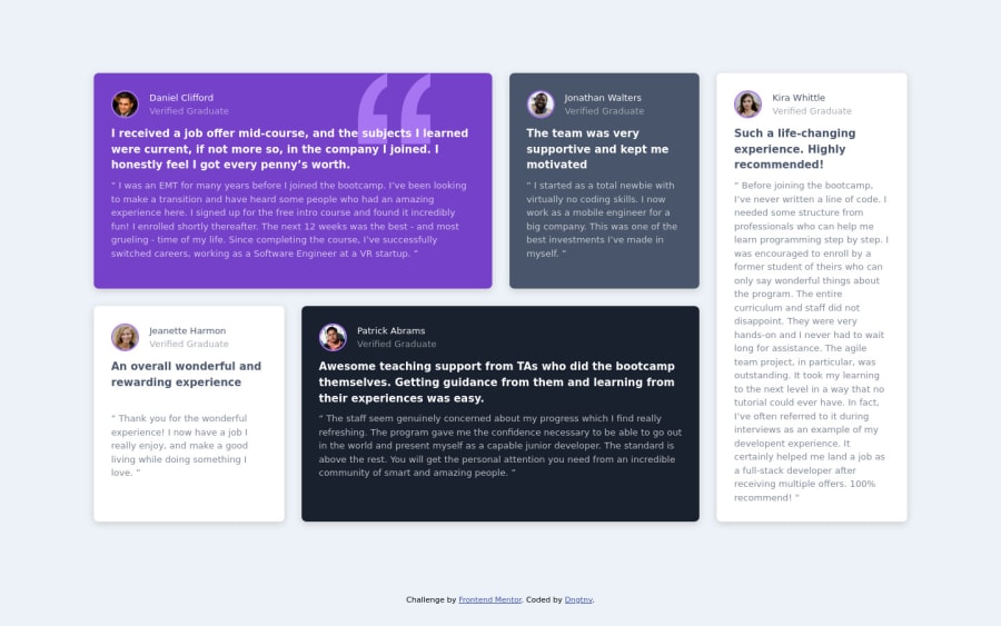 Frontend Mentor Testimonials Grid Section Using Css Grid And Scss
