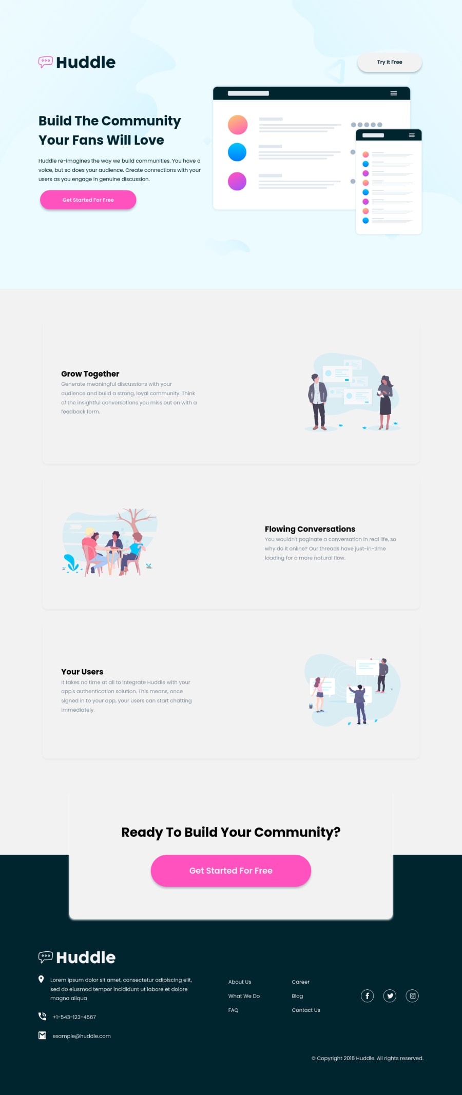 Frontend Mentor Huddle Landing Page With Alternating Feature Blocks Coding Challenge Solution