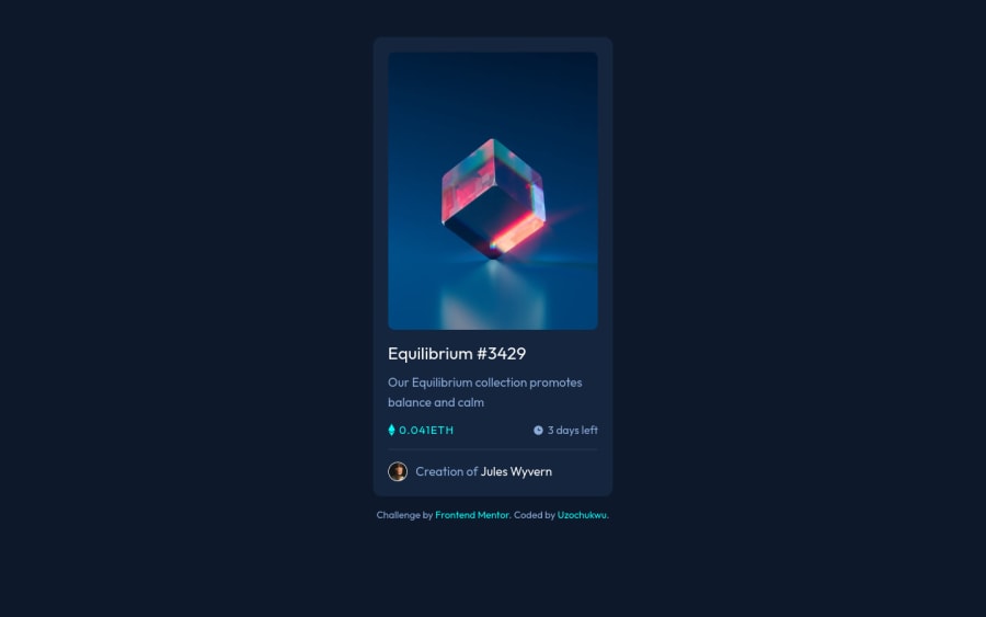 Frontend Mentor Mobile First Nft Preview Card Component Using Html5