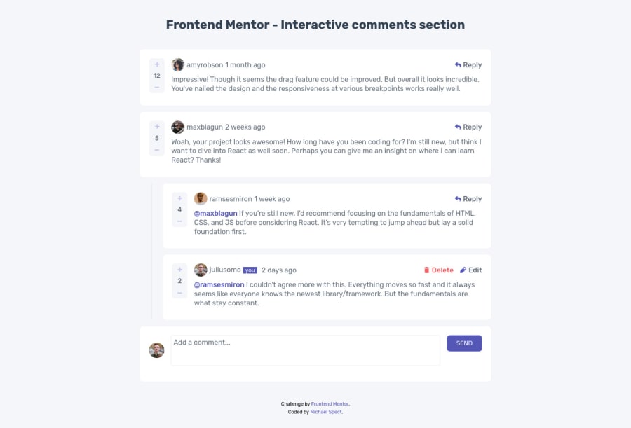 Frontend Mentor Frontend Mentor Interactive Comments Section With