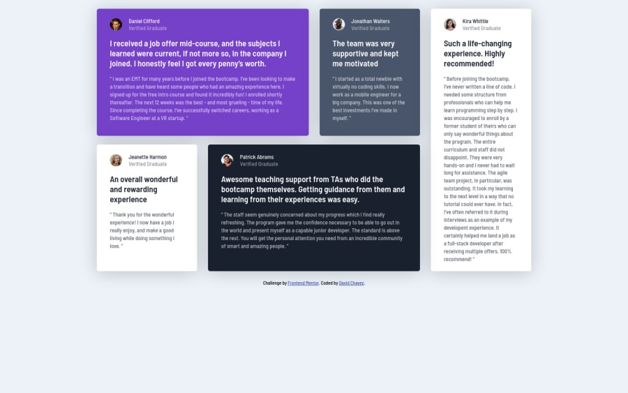Frontend Mentor Testimonials Grid Section Using Css Grid Coding