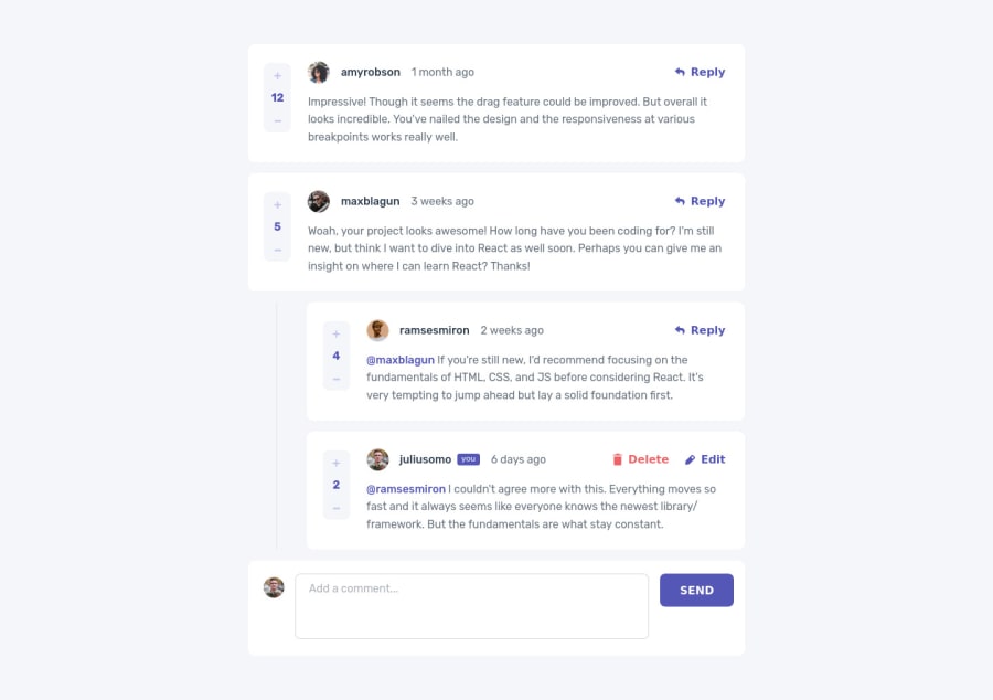 Frontend Mentor Interactive Comment Section React Js Coding