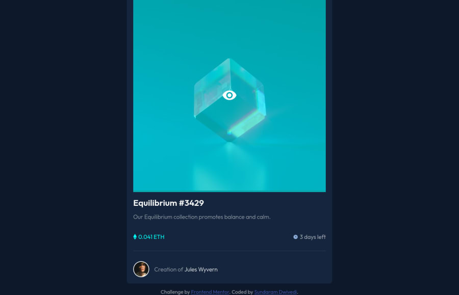 Frontend Mentor Nft Preview Card Component Using Flexbox Coding