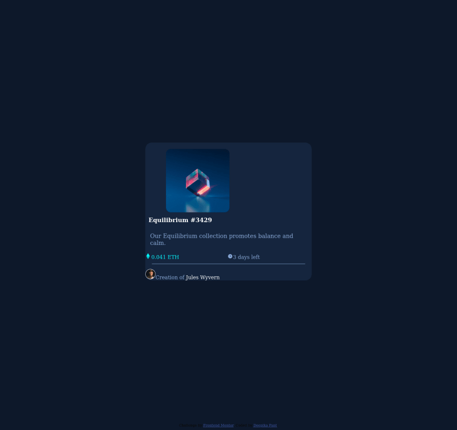 Frontend Mentor Nft Preview Card Component Using Html And Css Coding