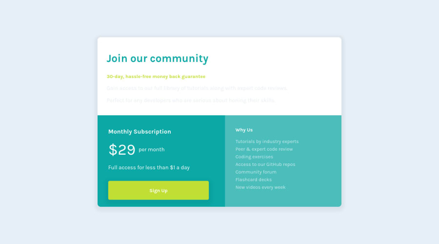 Frontend Mentor Single Price Grid Component Using Css Flexbox Coding