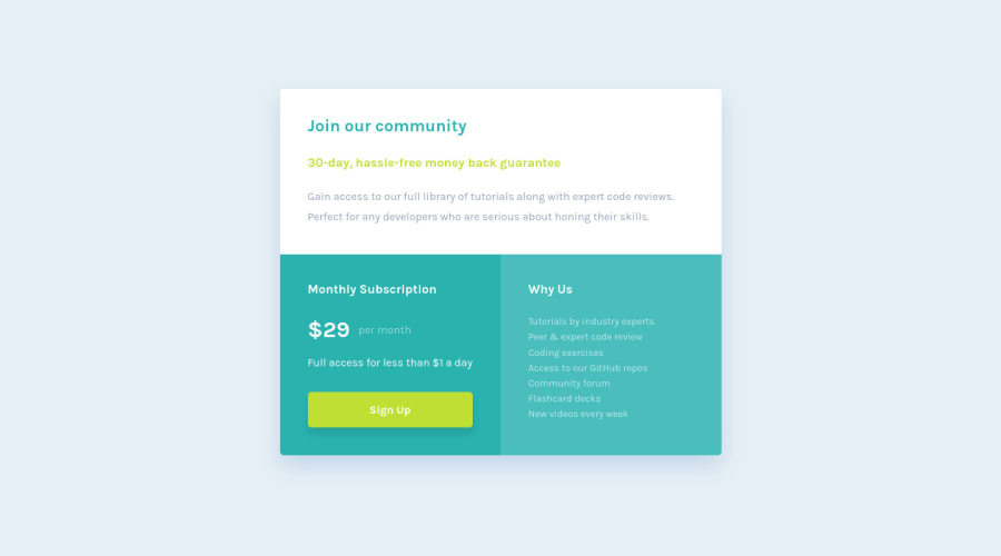 Frontend Mentor Single Price Grid Component Using Html And Sass