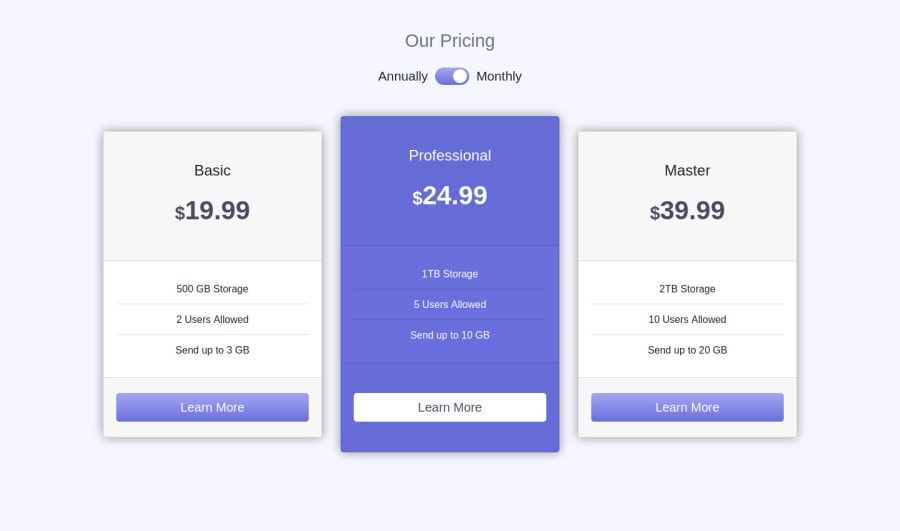 Frontend Mentor Pricing Component With Toggle Using Html