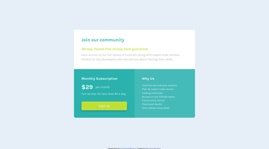 Frontend Mentor Single Price Grid Component Using Bem Sass And Css