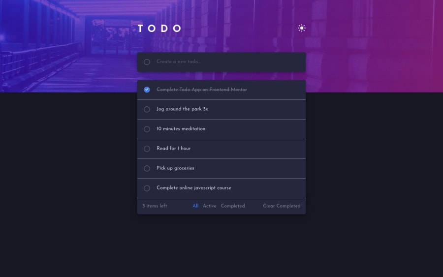 Frontend Mentor Todo App Using Sass And Javascript