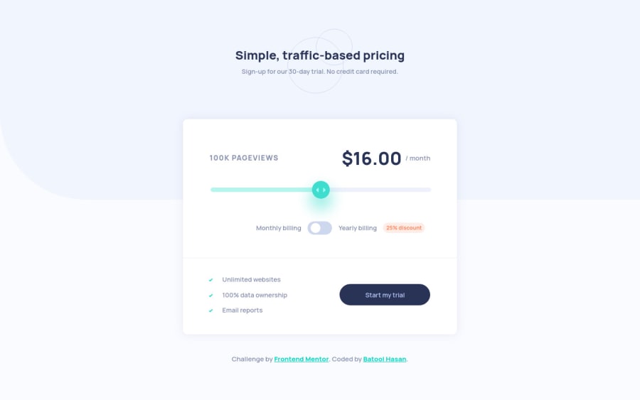 Frontend Mentor Responsive Interactive Pricing Component Using Flex