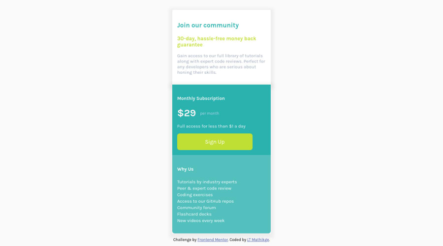 Frontend Mentor Single Price Grid Flexbox Coding Challenge Solution