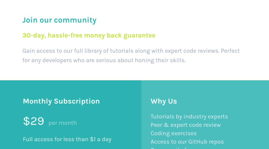 Frontend Mentor Responsive Single Price Grid Component Using Flexbox