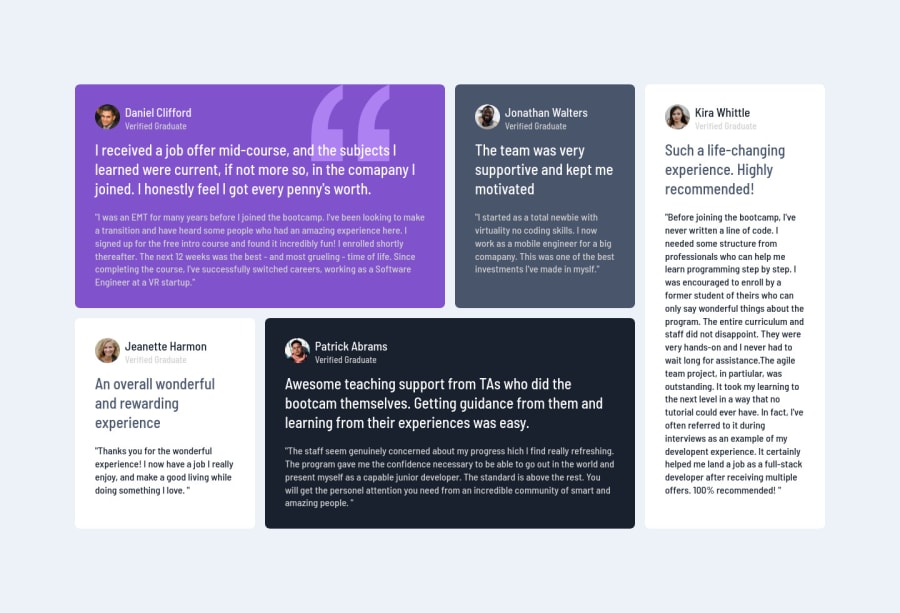Frontend Mentor Testimonial Site Using Css Grid And Flexbox Coding