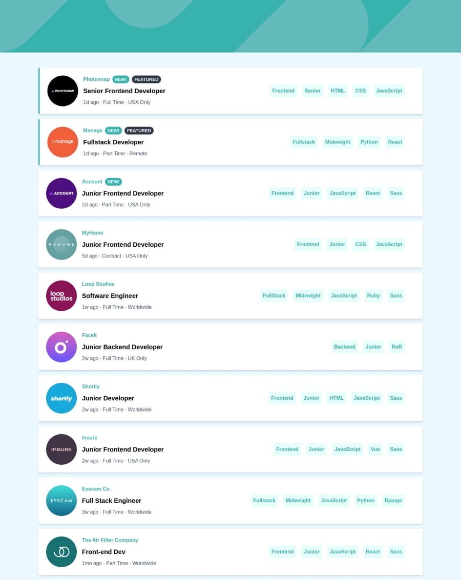 Frontend Mentor React And Tailwind Css Job Board Filtering