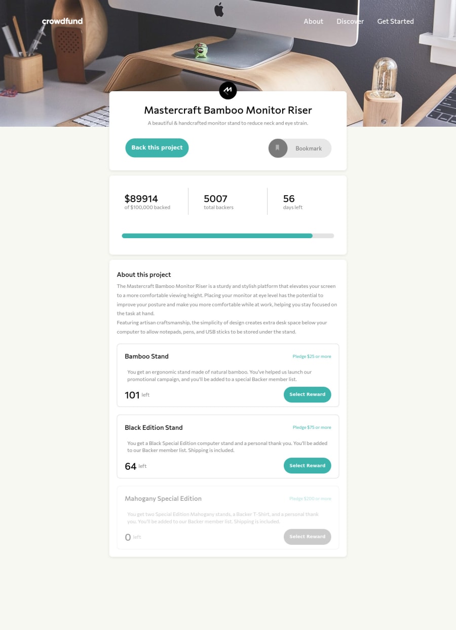 Frontend Mentor Crowdfunfing Page With React Js Coding