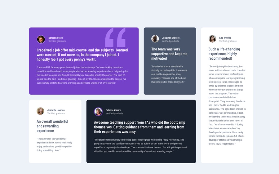 Frontend Mentor Testimonials Layout With Css Grid Coding Challenge