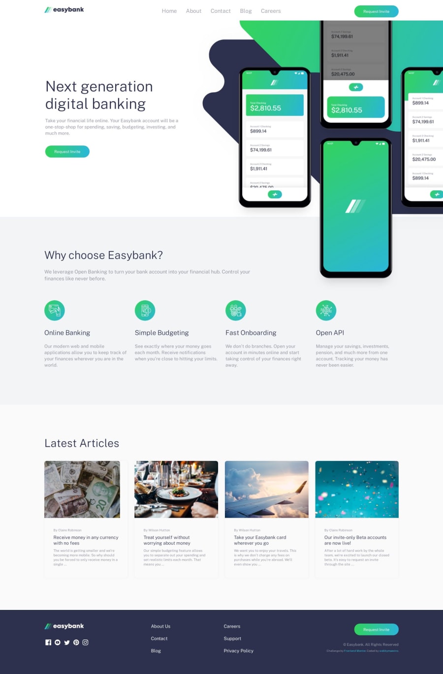Frontend Mentor Mobile First Easybank Site Using Css Grid Coding