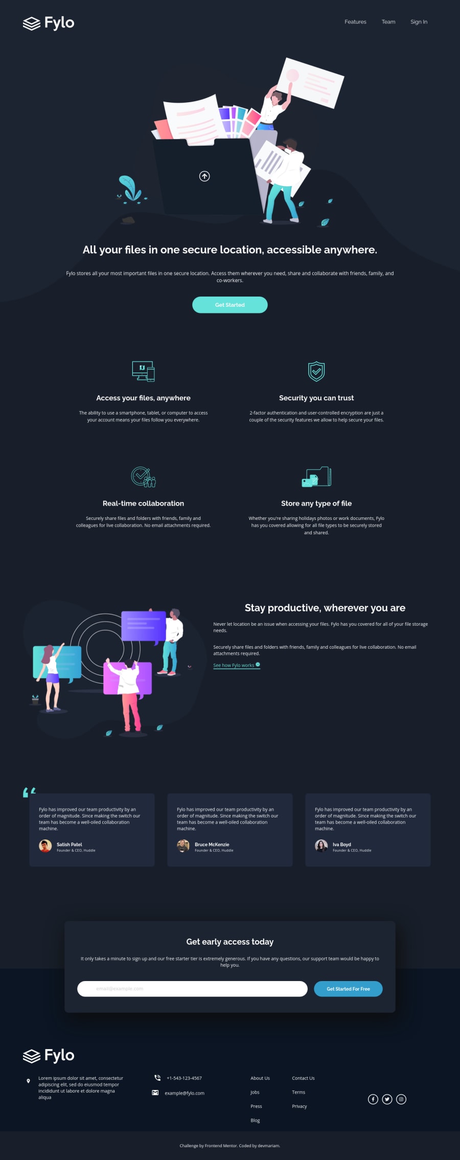 Frontend Mentor Fylo Dark Theme Landing Page Using Pure Css Grid And