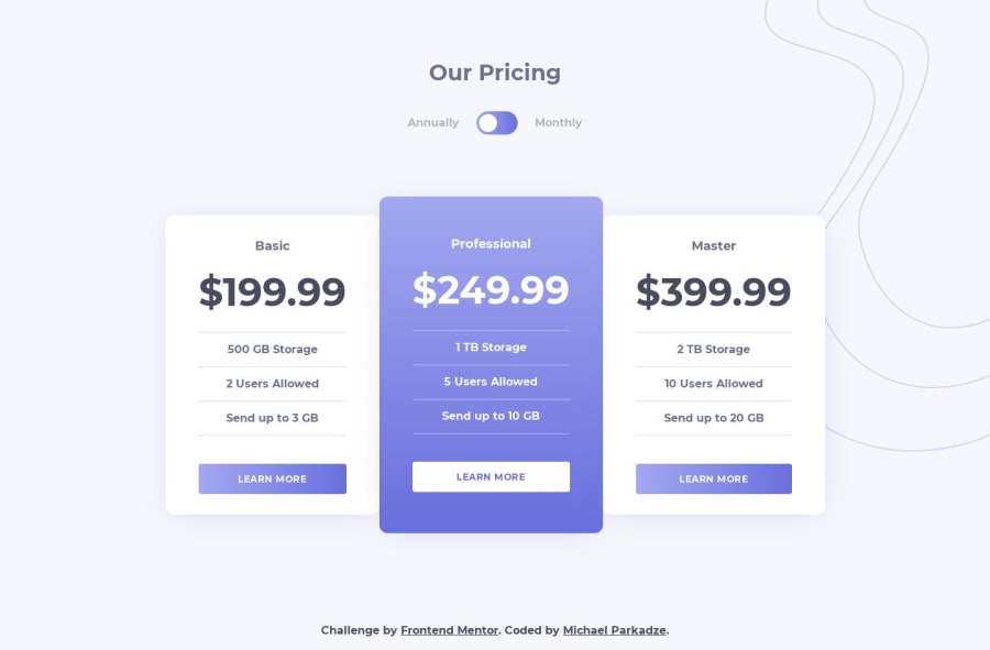 Frontend Mentor Pricing Component With Toggle Flexbox Js Coding