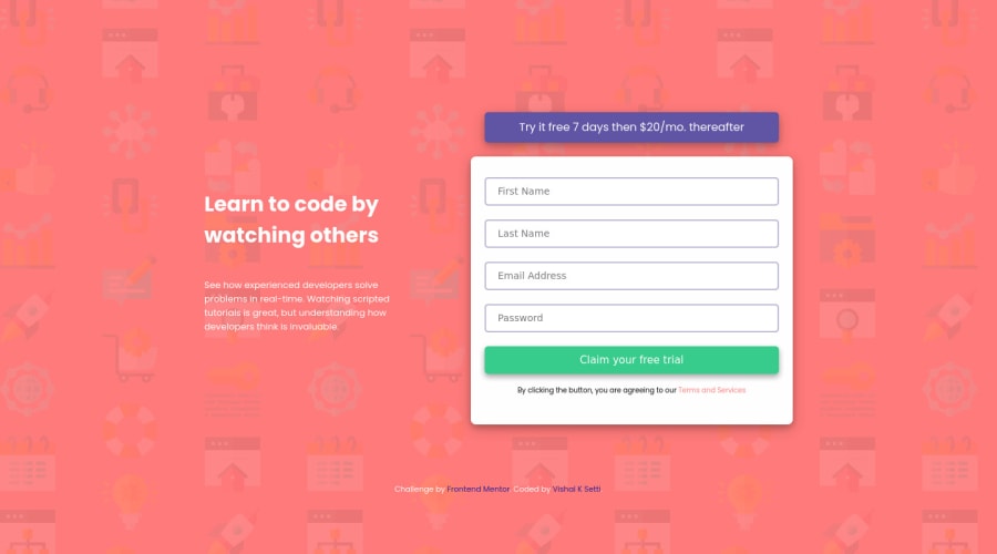 Frontend Mentor Signup Form Using Html Css Js Coding Challenge Solution