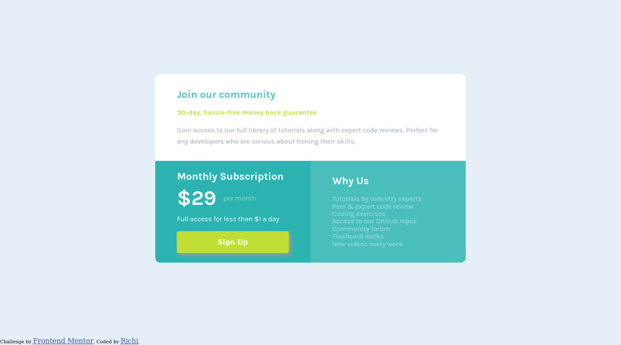 Frontend Mentor Single Price Grid Component Master Using Just Html