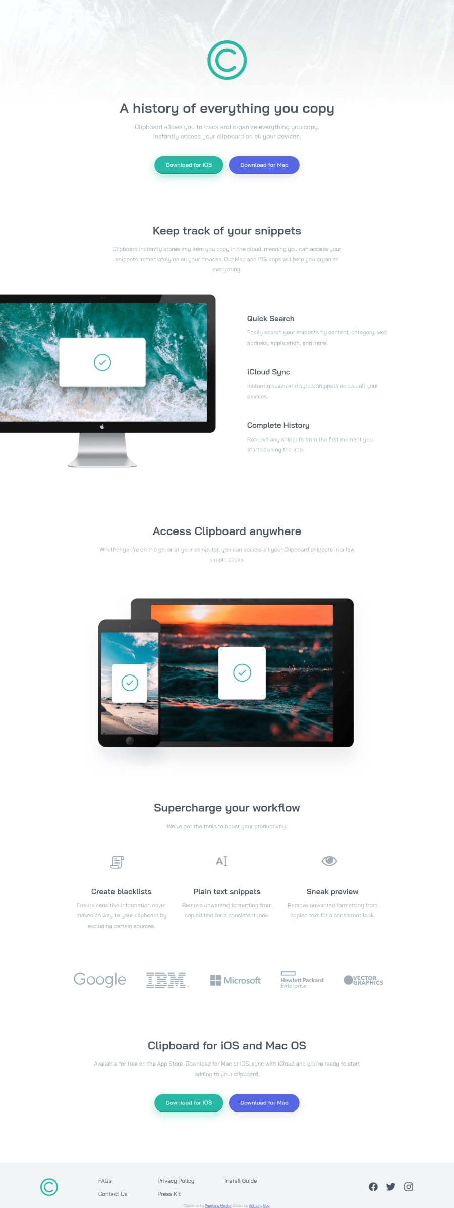 Frontend Mentor Responsive Clipboard Landing Page Using Css Grid And