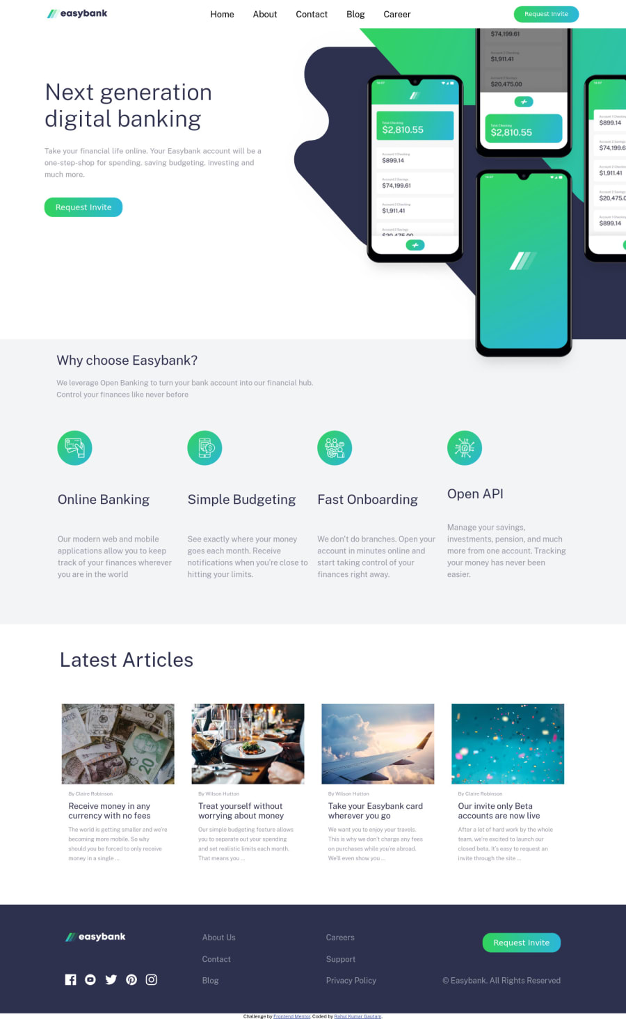 Frontend Mentor | Responsive Easybank page made with CSS flex. coding ...