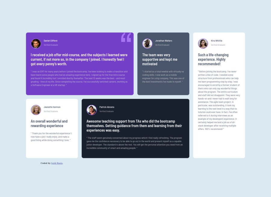 Frontend Mentor Testimonial Page Using Css Grid Coding