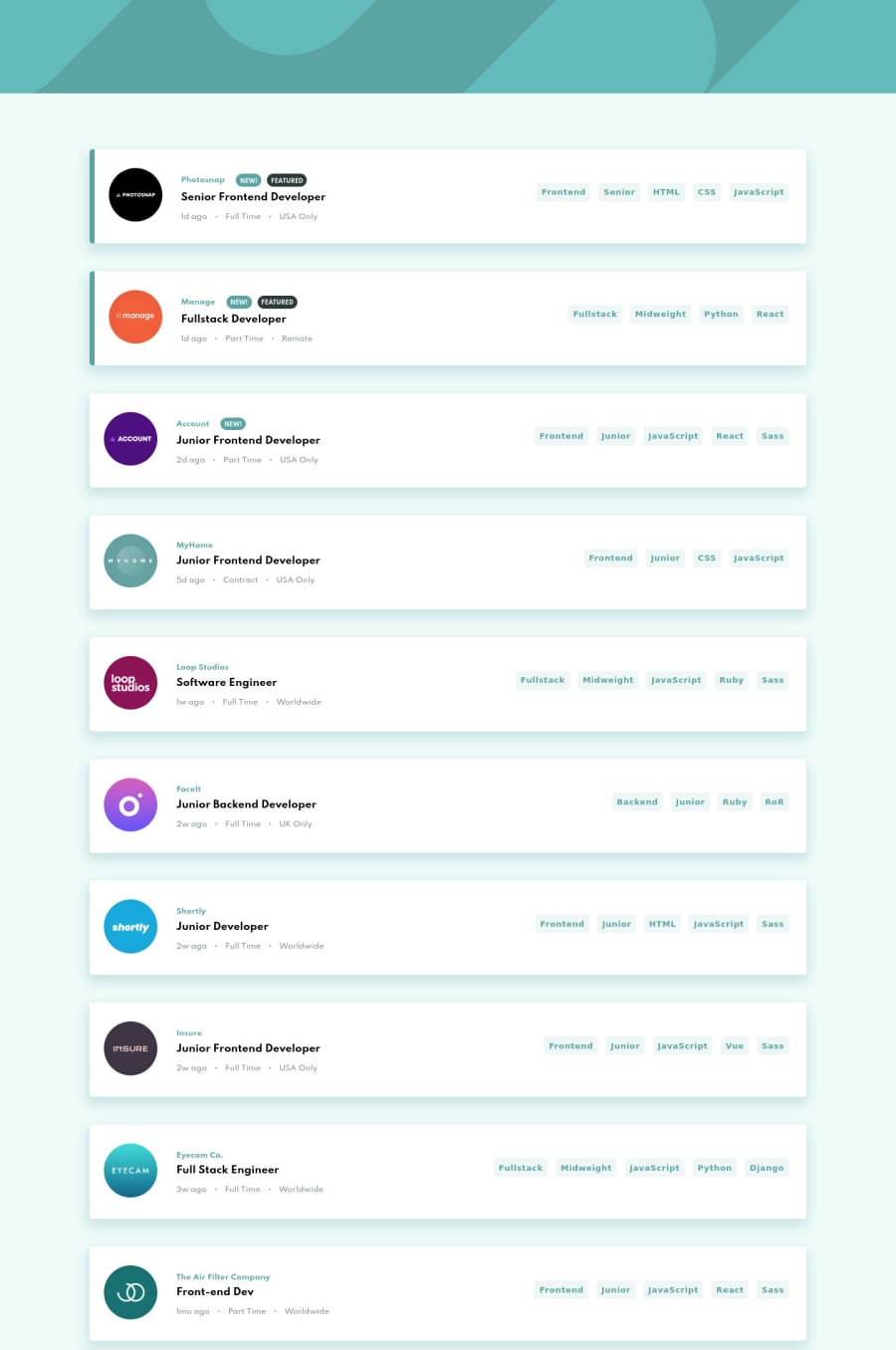 Frontend Mentor Job Listings Mobile First Using