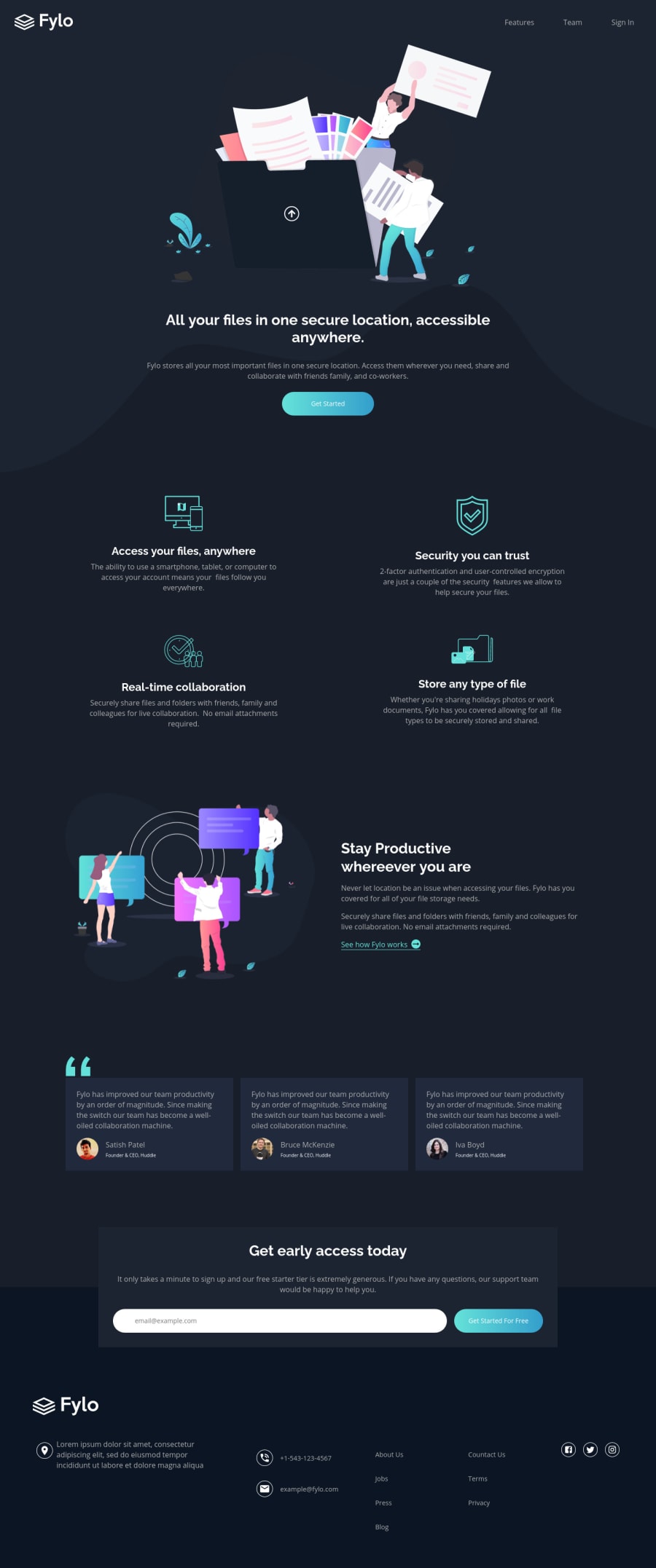 Frontend Mentor Fylo Responsive Landing Page Using React Js Coding