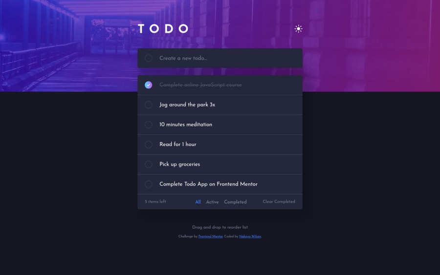 Frontend Mentor Todo App Using React Coding Challenge Solution
