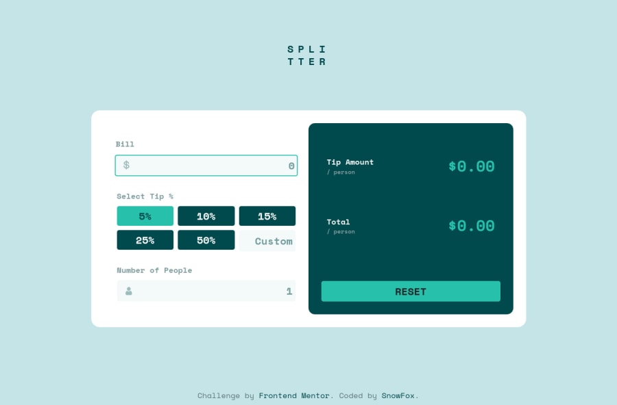 Frontend Mentor Responsive Tip Calculator Using Html