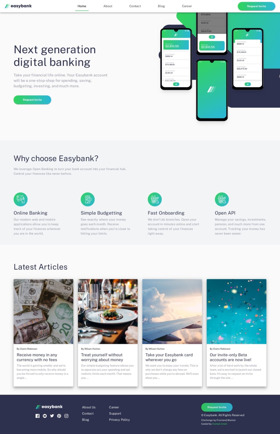 Frontend Mentor Responsive Easybank Landing Page Using