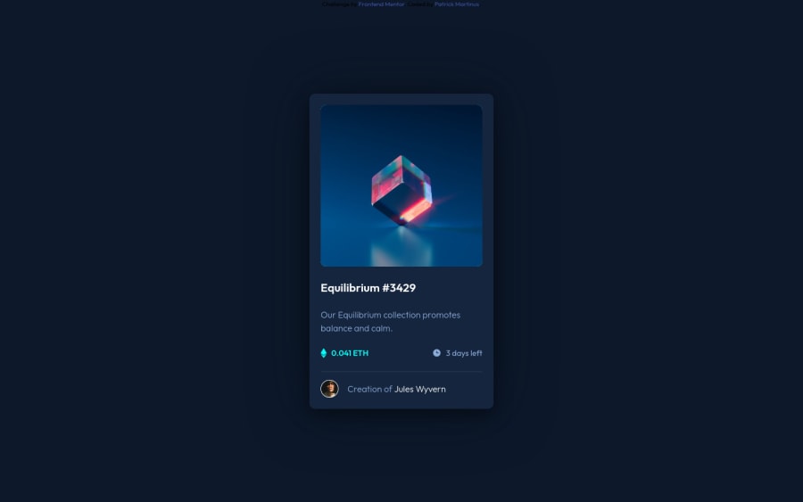 Frontend Mentor Nft Preview Card Component Using Sass And Flexbox