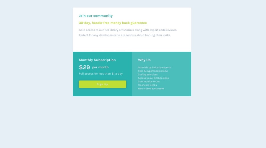 Frontend Mentor Single Price Grid Component Coding Challenge Solution