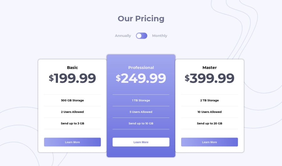 Frontend Mentor Pricing Component With Toggle Using Html Css Js