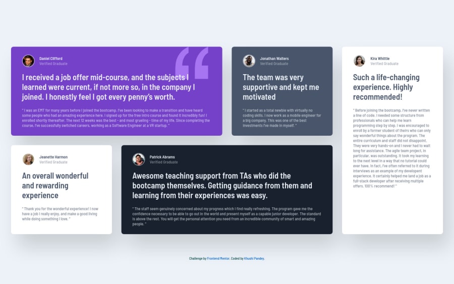 Frontend Mentor Testimonial Grid Section Using Css Grid And Flex