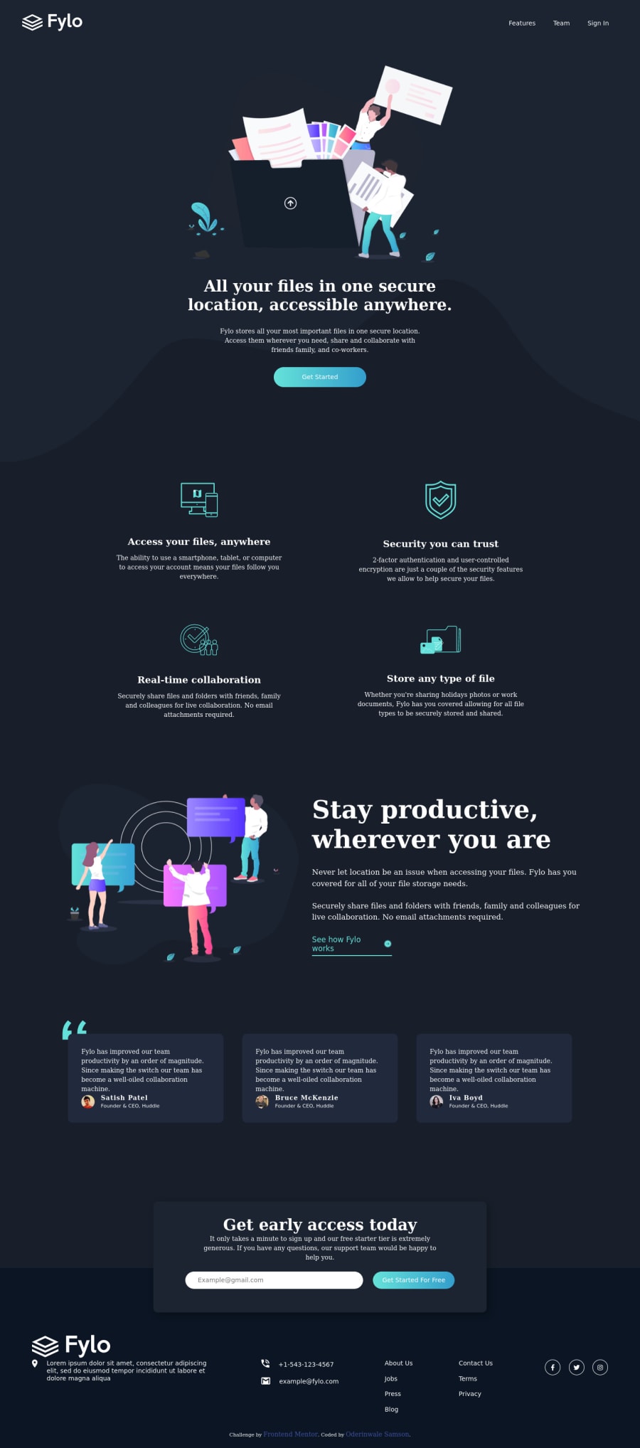 Frontend Mentor Fylo Dark Theme Landing Page Css Flexbox Grid Svg