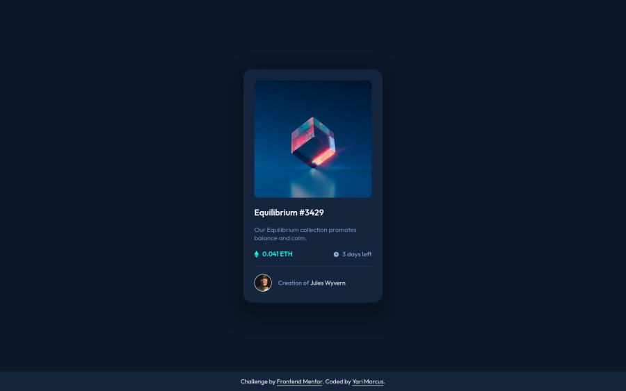 Frontend Mentor Nft Preview Card Component Made In Html 5 Grid