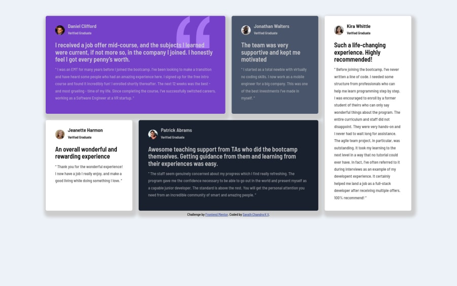Frontend Mentor Testimonials Section Using Css Grid Coding Challenge