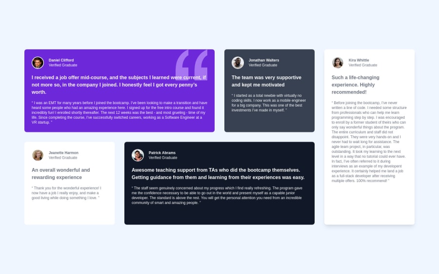 Frontend Mentor Testimonials Grid Section Using Tailwind