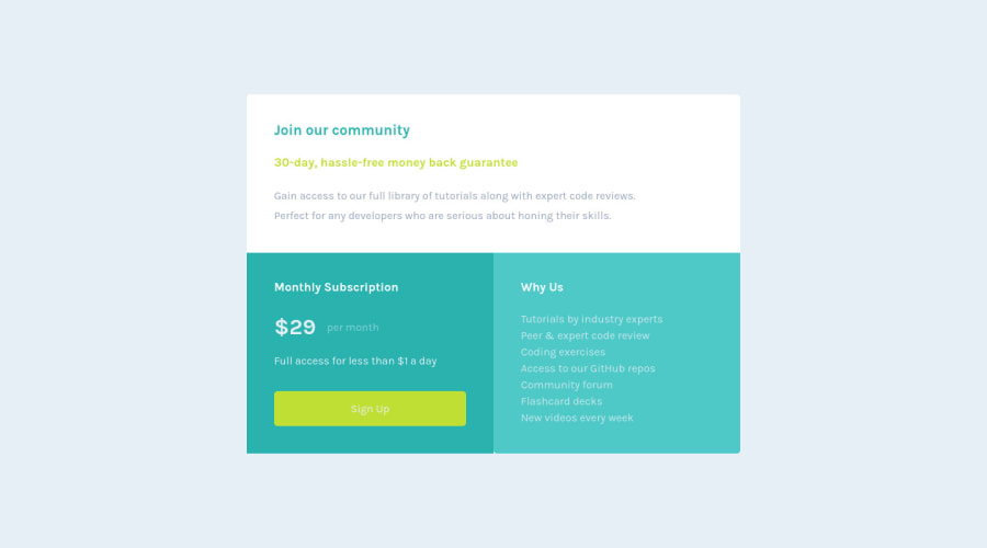 Frontend Mentor Single Price Grid Component Built With Css Flexbox
